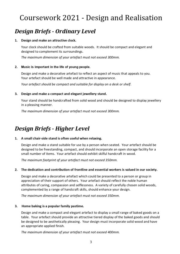 2021 Design Briefs - Materials Technology Wood - Theory & Practice